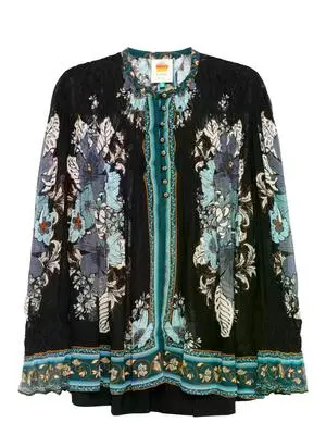 Farm Rio Blossom Tapestry Blouse - Black