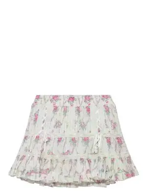 LoveShackFancy Rose-print Mini Skirt - White