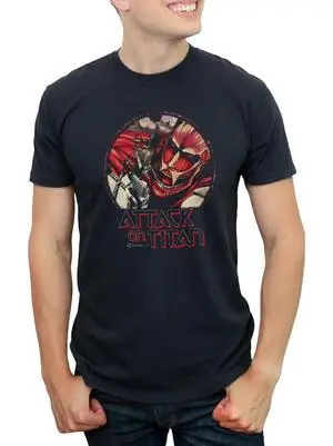 ATTACK ON TITAN Eren Vs. Colossal Cover Graphic T-shirt - Black