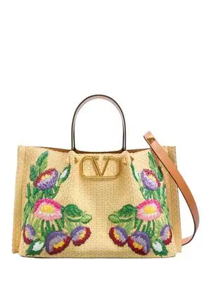 Valentino Garavani Floral-embroidered Tote - Neutrals