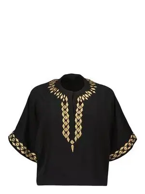 YVES SALOMON Embroidered Silk Blouse - Black
