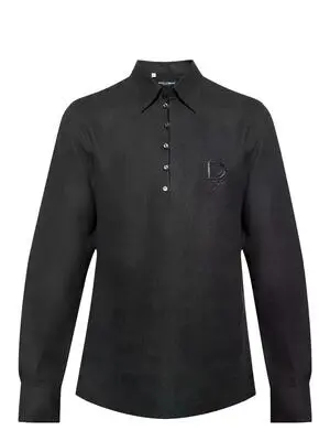 Dolce & Gabbana Logo-embroidered Linen Shirt - Black