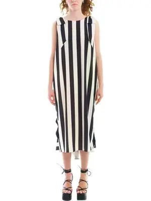 PARLOR Striped Midi Dress - White