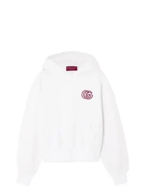 Gucci Embroidered Cropped Cotton-jersey Hoodie - White