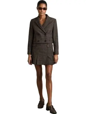 REISS Vienna Double-breasted Tweed Blazer - Brown Check