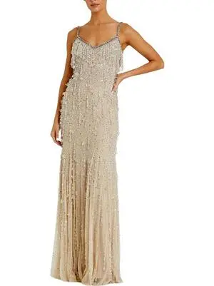 MAC DUGGAL Mac Duggal Embellished Net V-Neck Gown