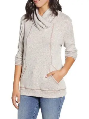 Loveappella Cross Neck Seamed Pullover - Oatmeal