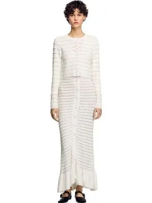 SANDRO Cropped Pointelle-Knit Cardigan With Pearl Buttons