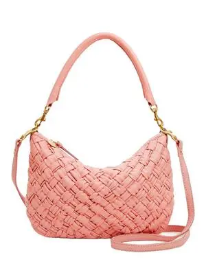 Clare V. Petit Moyen Woven Leather Messenger Bag - Blush Puffy Woven