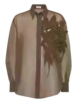Brunello Cucinelli Flora-appliqué Shirt - Brown