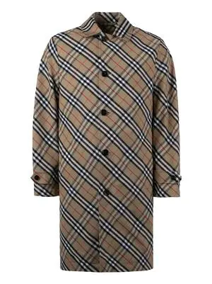 Burberry Checked Car Coat - Beige