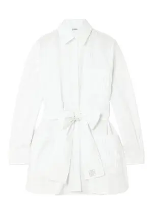 Loewe Belted Embroidered Pinstriped Shirt - White