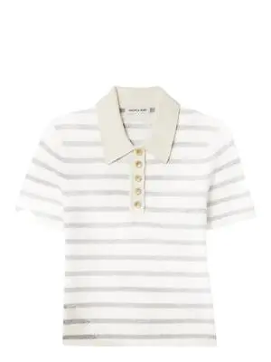 Veronica Beard Brandt Striped Cashmere Polo Shirt - Ivory