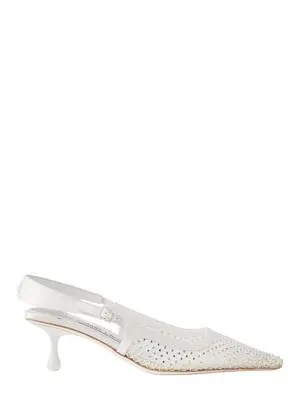 JIMMY CHOO Amel 50 Crystal-embellished Slingback Pumps - Ivory