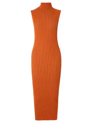 DESTREE Chen Bico Ribbed Two-tone Midi Dress - Orange