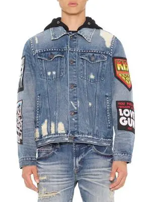 CULT OF INDIVIDUALITY Type Ii Studded Distressed Denim Jacket - Kiss