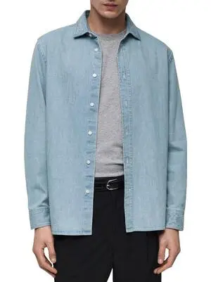 Mango Denim Button-up Shirt - Light Blue
