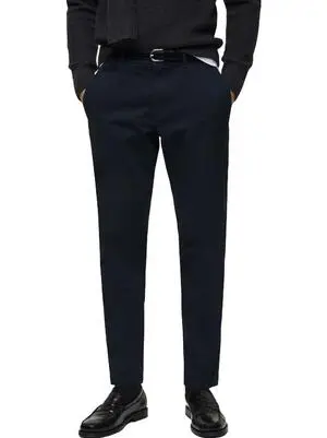 Mango Slim Fit Flat Front Cotton Stretch Twill Chinos Dark Navy