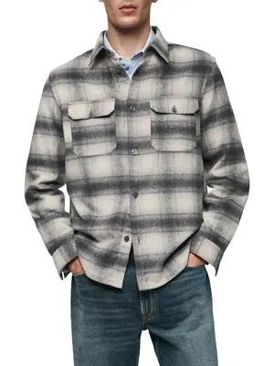 Mango Plaid Overshirt With Pockets - Grey