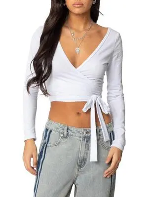EDIKTED Aila Wrap Crop Top - White