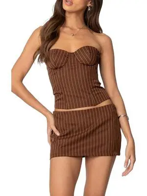 EDIKTED Jennifer Pinstripe Lace-up Corset Top - Brown