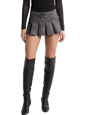 EDIKTED Billi Belted Pleated Faux Leather Miniskirt - Dark-gray