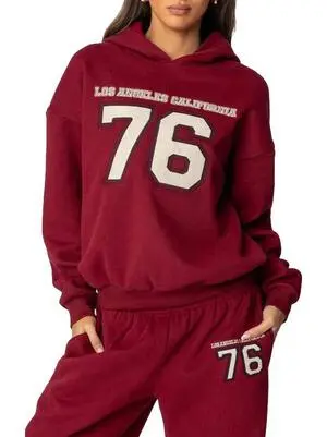 EDIKTED 76 Cali Appliqué Graphic Hoodie - Burgundy