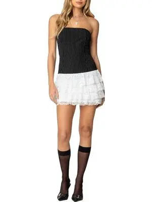 EDIKTED Pinstripe Strapless Mini Dress - Black-and-white