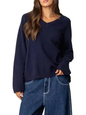 EDIKTED Martha V-neck Sweater - Navy