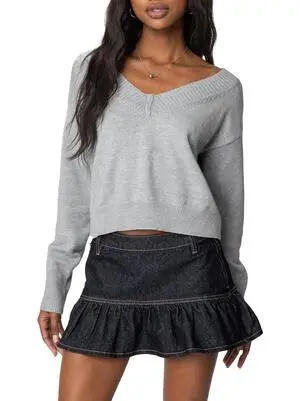 EDIKTED Eli Oversize V-neck Sweater - Gray-melange