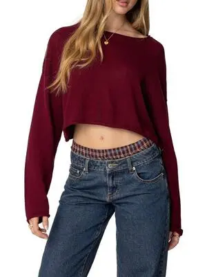 EDIKTED Shyrah Oversize Crop Sweater - Burgundy