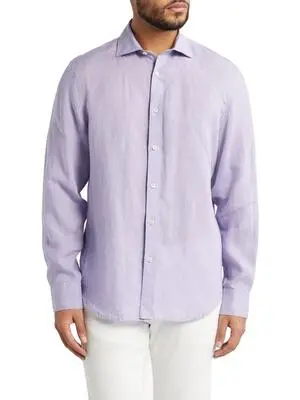 Bugatchi Axel Shaped Fit Linen Button-up Shirt - Lilac