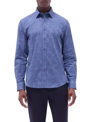 Bugatchi Julian Shaped Fit Stretch Cotton Button-up Shirt - Indigo