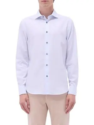 Bugatchi Axel Diamond Jacquard Cotton Button-up Shirt Salt