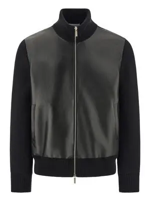 FERRAGAMO Bomber Jacket In Leather And Wool - Black