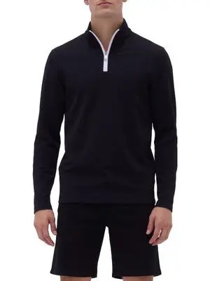 Bugatchi Bugatchi Waffle Knit Quarter Zip Performance Pullover Black