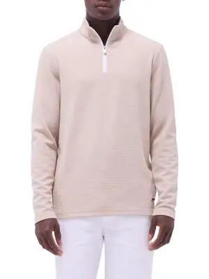 Bugatchi Bugatchi Waffle Knit Quarter Zip Performance Pullover Sand