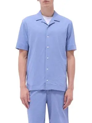 Bugatchi Camp Collar Short Sleeve Button-up Shirt - Air Blue