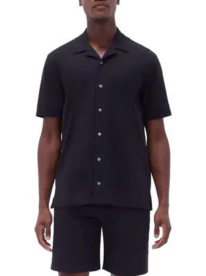 Bugatchi Camp Collar Short Sleeve Button-up Shirt - Black