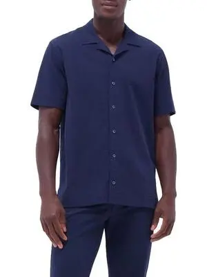 Bugatchi Camp Collar Short Sleeve Button-up Shirt - Navy