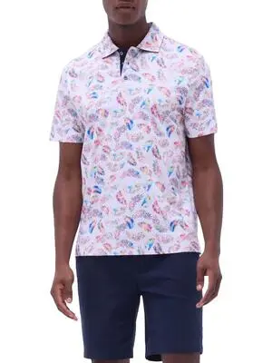 Bugatchi Hendrix Digital Leaf Print Pima Cotton Polo - White