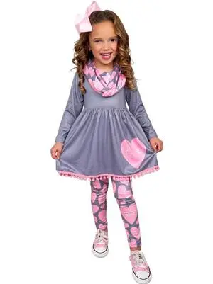 MIA BELLE GIRLS Heart Tunic Legging Set - Gray