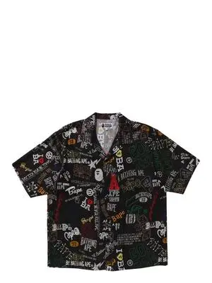 A BATHING APE Hand Draw Open Collar Short-sleeve Shirt - Black