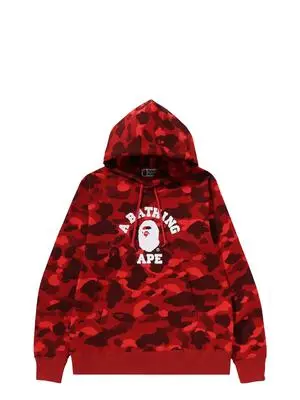 A BATHING APE Color Camo College Pullover Hoodie - Red