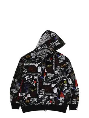 A BATHING APE Hand Draw Pattern Shark Zip Hoodie - Black