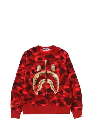 A BATHING APE Color Camo Shark Crewneck - Red