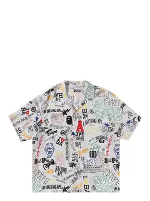 A BATHING APE Hand Draw Open Collar Short-sleeve Shirt - White