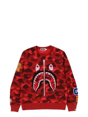A BATHING APE Color Camo Embroidery Shark Crewneck - Red