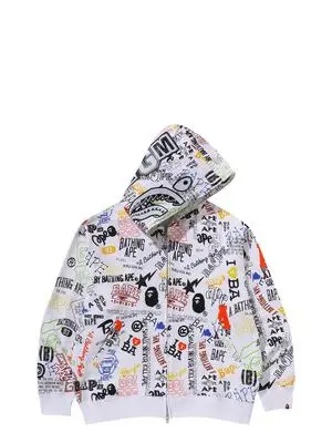A BATHING APE Hand Draw Pattern Shark Zip Hoodie - White