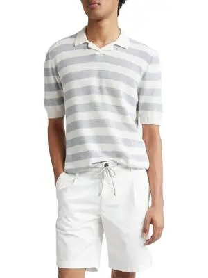 Eleventy Stripe Short Sleeve Cotton Polo Sweater - 01-13 White Light Grey Melange
